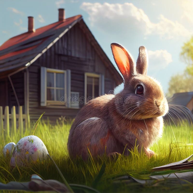 Little Fluffy Rabbit with Big Ears on a Spring Meadow Stock ...