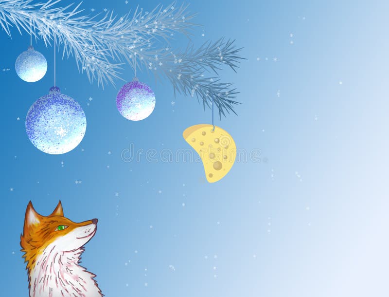 Little Fox and Cheese on the Tree Stock Illustration - Illustration of ...