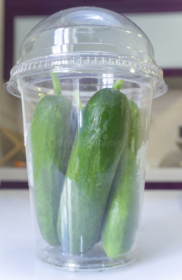 Little Fresh Cucumbers Packaged for Picnic in PET Plastic Cup Stock ...