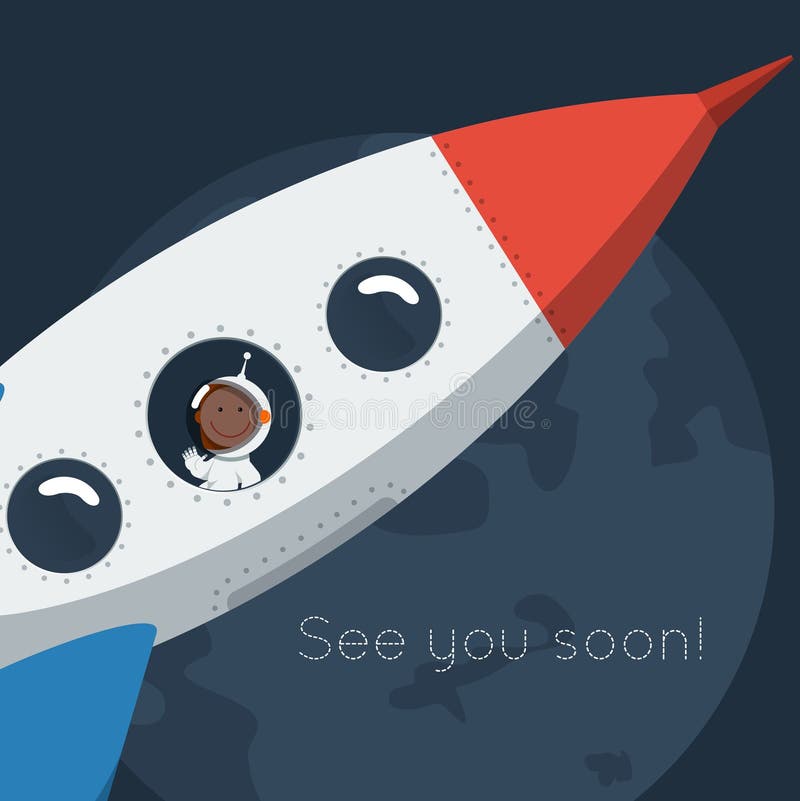 Little Funny Astronaut Floated in Space with Rocket Stock Vector ...
