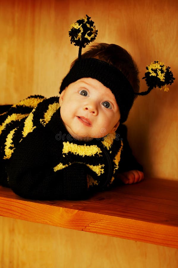 Little Funny Baby with Bee Costume Stock Photo - Image of beautiful ...