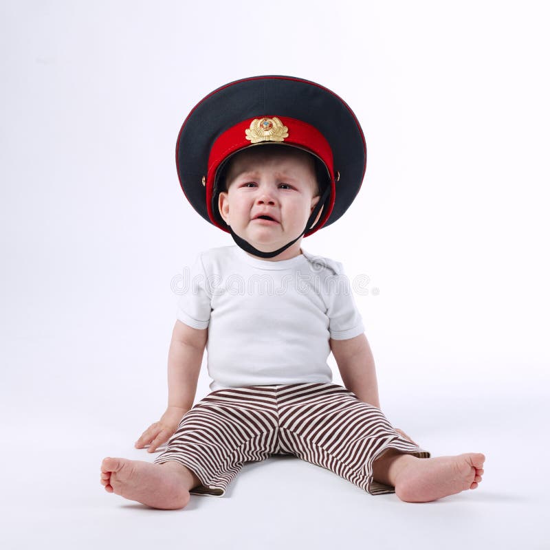 Little Funny Boy in Policeman Hat Stock Image - Image of uniform, stern ...
