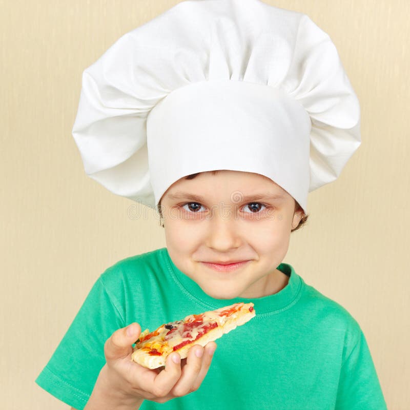 Little Funny Chef is Going To Try Cooked Pizza Stock Photo - Image of ...