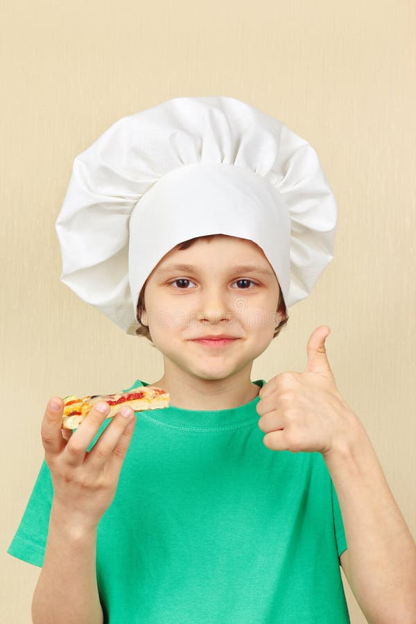 Little Funny Chef is Tasting Cooked Pizza Stock Image - Image of little ...