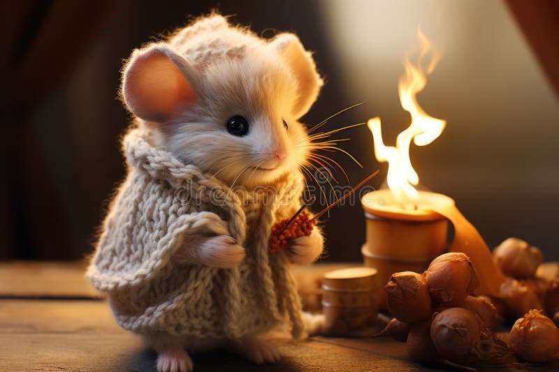 Little Funny Mouse in Warm Knitted Clothes Stock Image - Image of ...