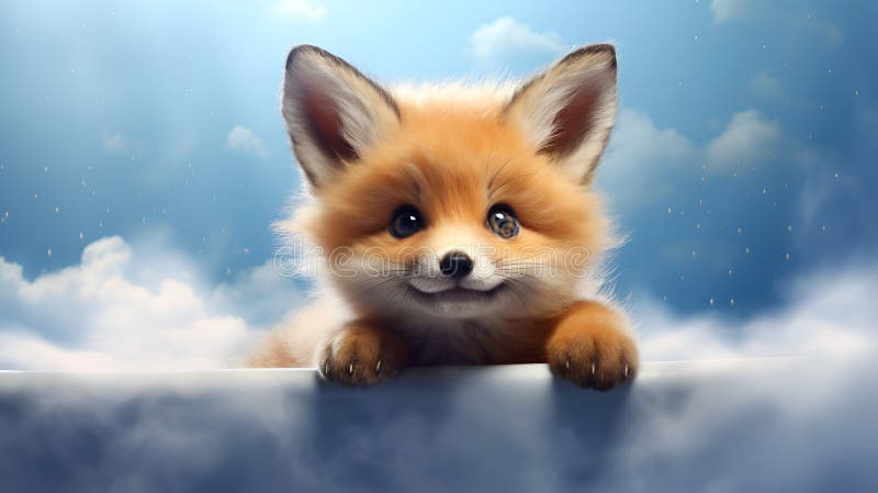 Little Funny Red Fox on Blue Background Stock Illustration ...
