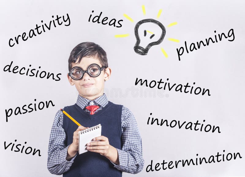 Little Genius Kid Thinking Hard Stock Image - Image of creativity ...