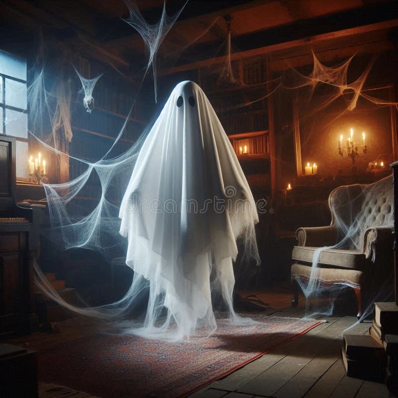 Little Ghost in a Haunted House Stock Illustration - Illustration of ...