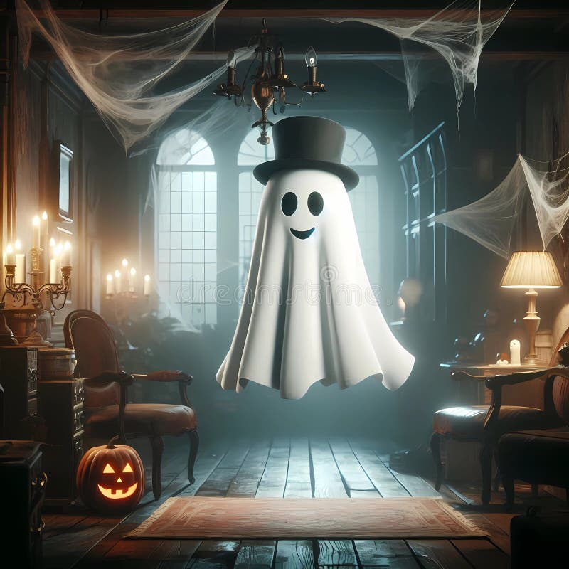 Little Ghost in a Haunted House Stock Illustration - Illustration of ...