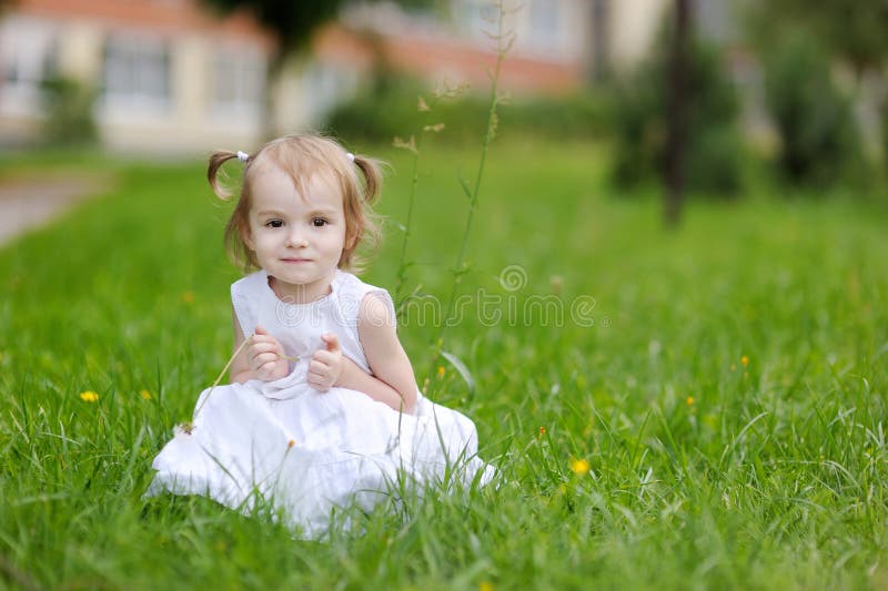Little Gilr in Nice White Dress Stock Image - Image of child, happiness ...