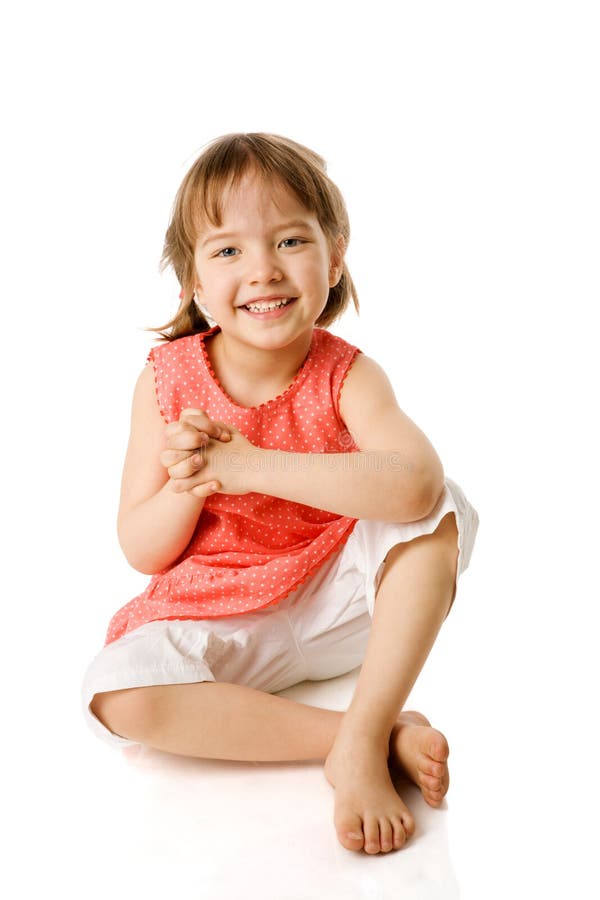 Portrait of a Two Little Girls Sitting Back To Back and Smiling Stock ...