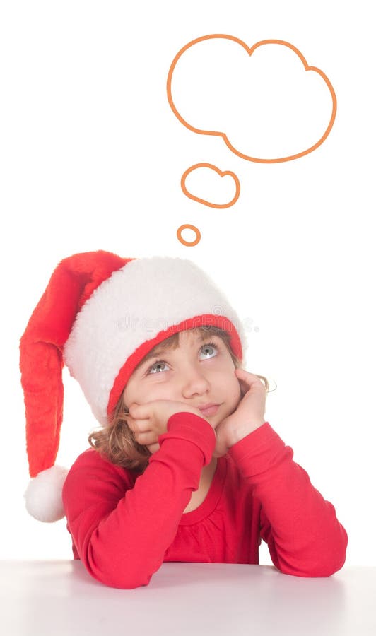 Thinking Santa - Little Girl in Seasonal Outfit Stock Image - Image of ...