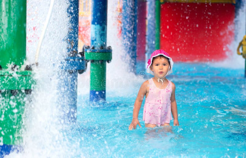 Little Girl Afraid of Water in Aqua Park Stock Photo - Image of blue ...