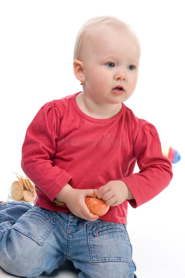 Little girl with apple stock photo. Image of beauty, fruit - 11561670