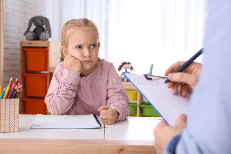 Child Psychotherapist Having Conversation with Little Girl Stock Photo ... Child Psychotherapist Having Conversation with Little Girl Stock Photo ...