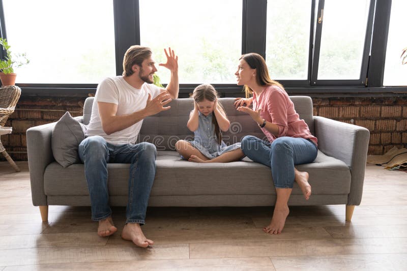Little Girl between Arguing Parents at Home. Stock Image - Image of ...