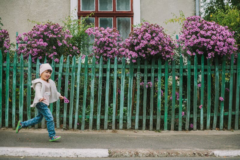 Little Girl in the Autumn Park. Pathway Stock Image - Image of cute ...