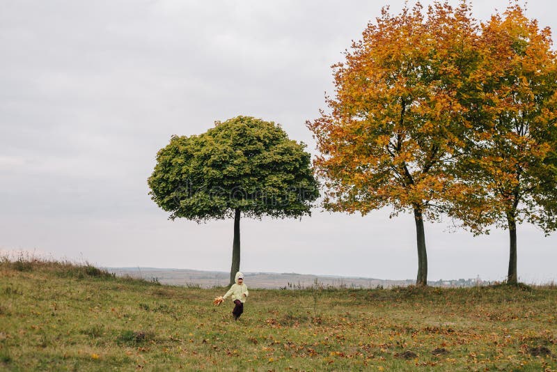 Little Girl in the Autumn Park. Run Stock Photo - Image of nature ...