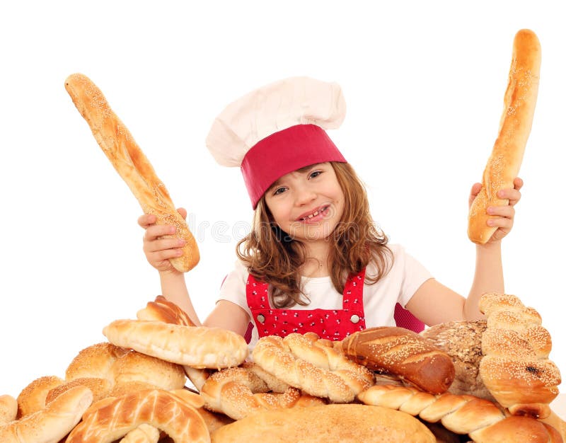 Little Girl Bakery with Breads Stock Image - Image of beautiful, happy ...