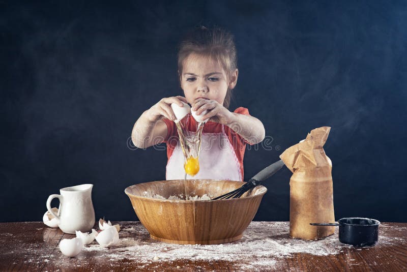 Little Girl Baking in the Kitchen Stock Image - Image of girl, flour ...