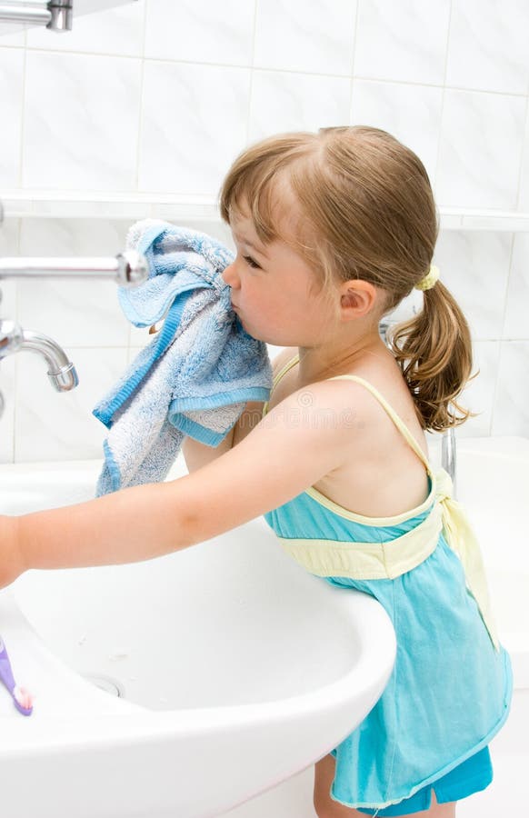 Girls are Washing Hands in the Bath Stock Photo - Image of sleepover ...