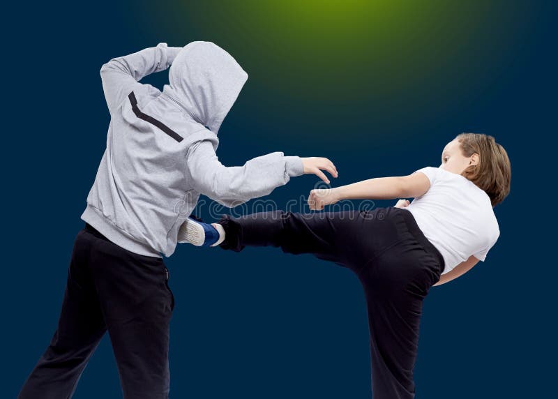 Little Girl Beats Kicking Bully Stock Photo - Image of martial, girl ...