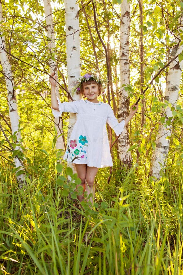 Little girl among birches stock image. Image of bright - 43215325