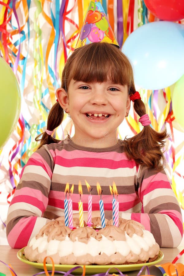 Little Girl with Birthday Cake Stock Image - Image of young, birthday ...