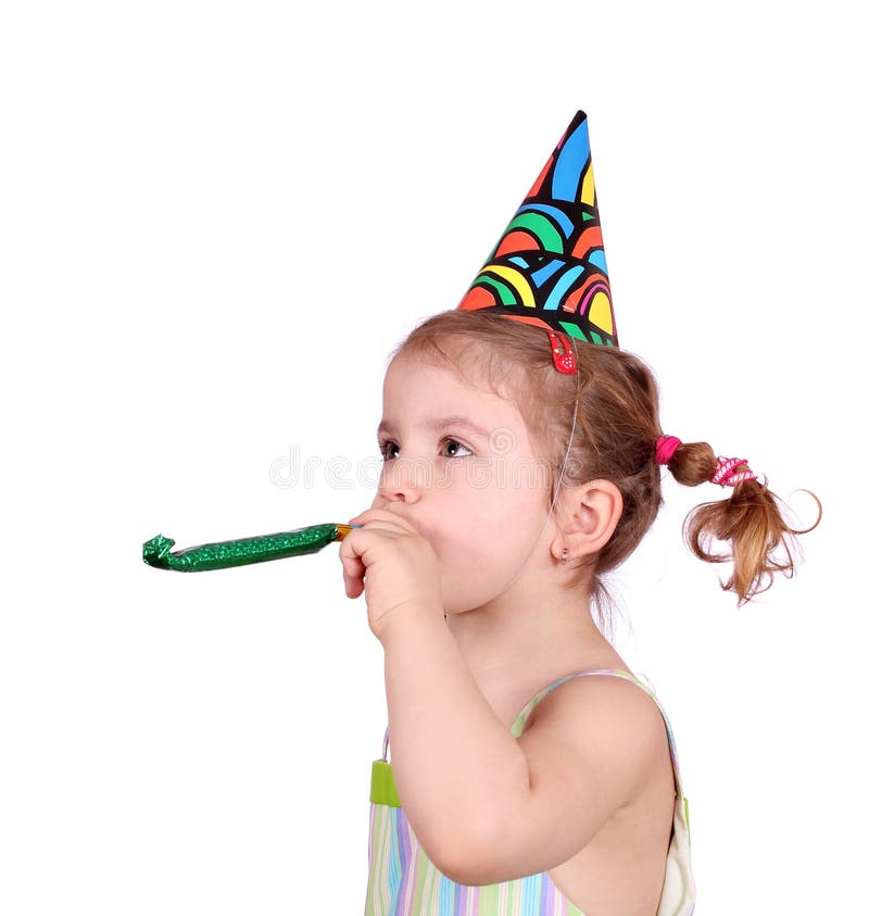 Little Girl Birthday Hat Trumpet Party Stock Photos - Free & Royalty ...