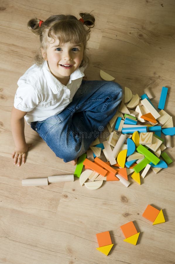 Little girl with blocks stock image. Image of build, little - 6124027
