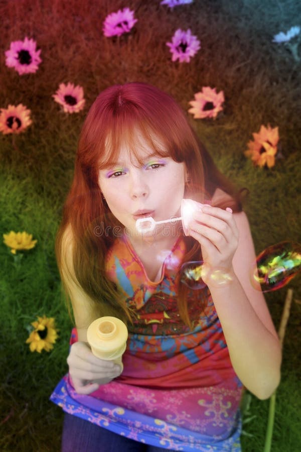 Little Girl Blowing Bubbles Stock Image - Image of green, alone: 6798009