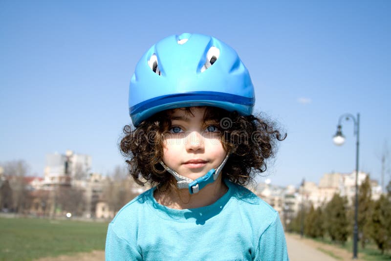 Little Girl with Blue Helmet Stock Image - Image of relaxation, little ...