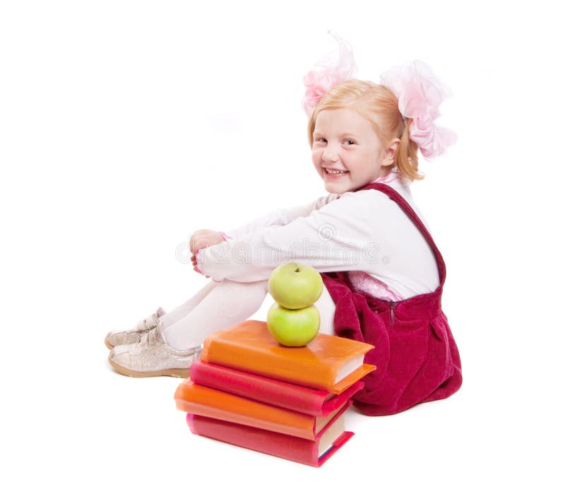 Little girl with books stock image. Image of small, child - 16936513