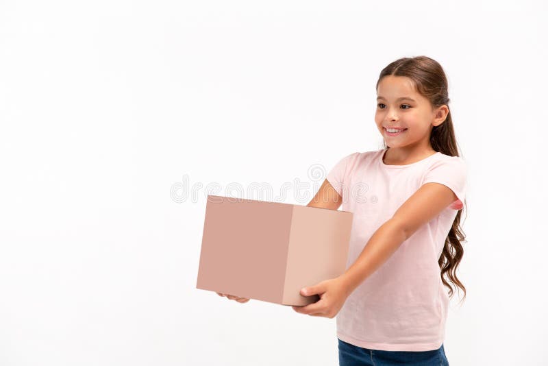 Little Girl with Box Isolated Over White Background Stock Image - Image ...