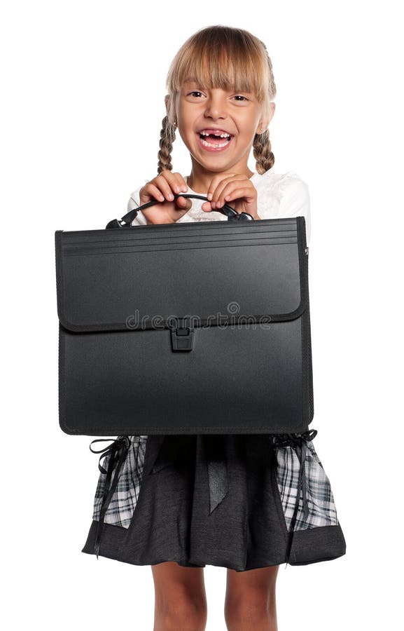 Little girl with briefcase stock photo. Image of learning - 26841652