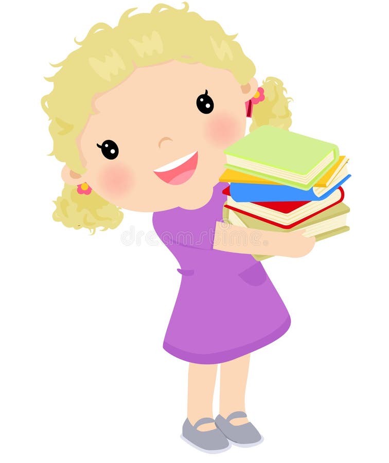 Little Girl Bring with Books Stock Vector - Illustration of adorable ...