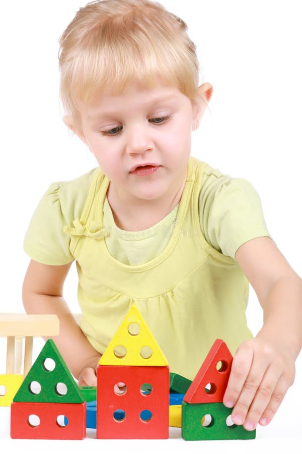 Little Girl Builds a Designer Stock Image - Image of activity, effort ...