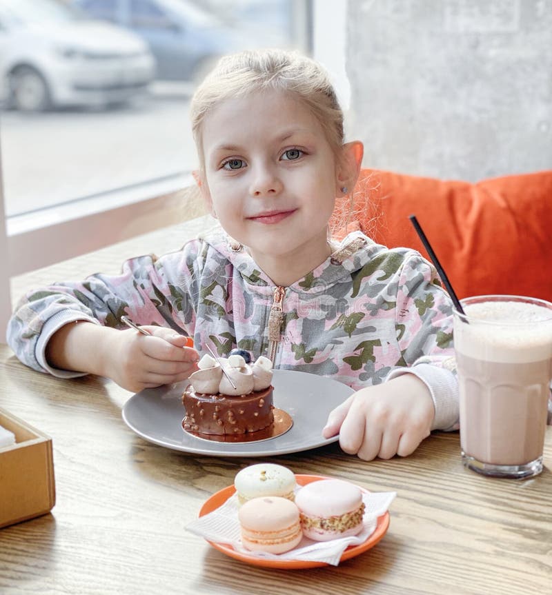 Little girl in a cafe stock image. Image of lifestyle - 214362335