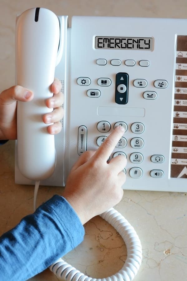 Little Girl Calling for Help at 112 from Landline Phone Stock Photo ...