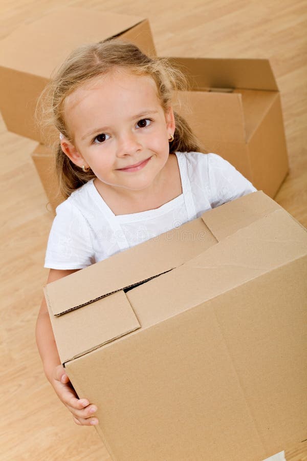 Girl in Box with Paper stock photo. Image of package - 27515434