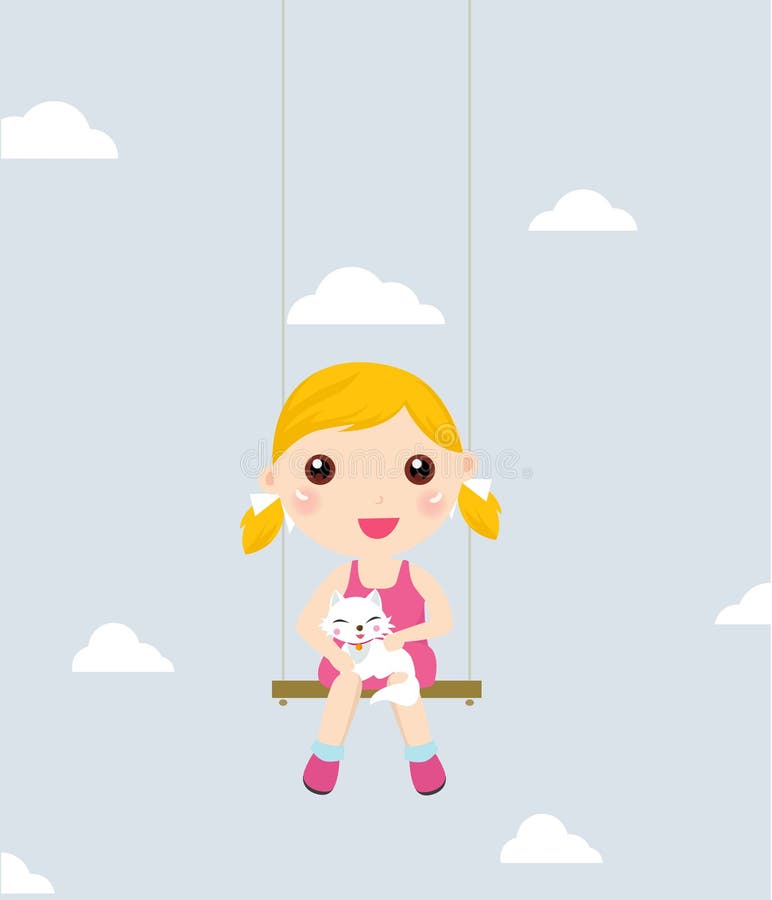 Little girls on swing stock illustration. Illustration of playful ...