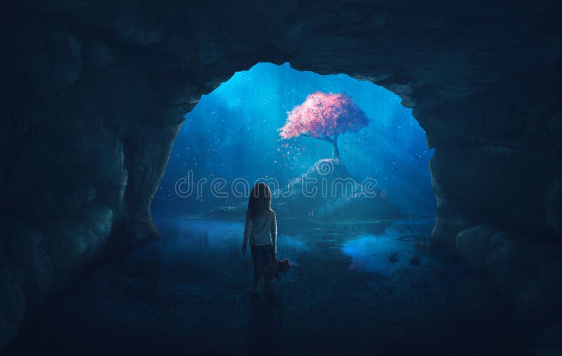 Cave and cherry tree stock image. Image of discover - 135593199