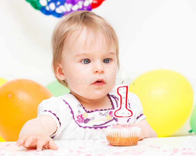 Baby Girl on Her First Birthday Party Stock Photo - Image of cute ...