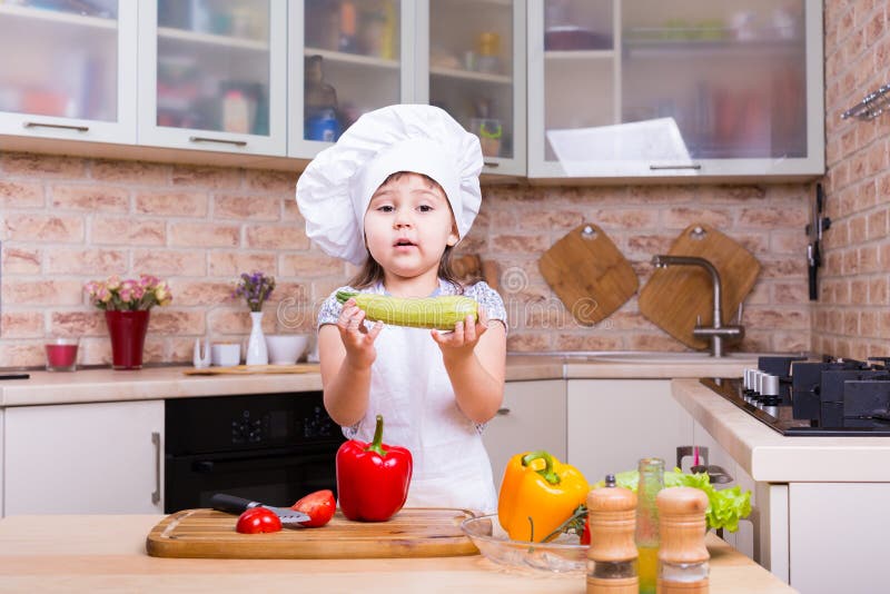 Little Girl Chef with Fresh Vegetables Stock Image - Image of cooking ...