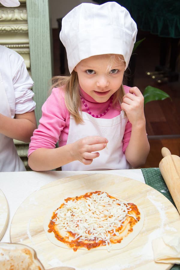 Little Girl in Chefs Hat is Cooking Pizza Stock Image - Image of master ...