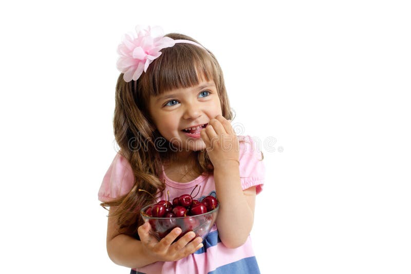 Little Girl with Cherry Berries Isolated Stock Photo - Image of cute ...