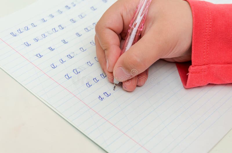 Little Girl Child Doing Homework, Learning To Write Letters Stock Image ...