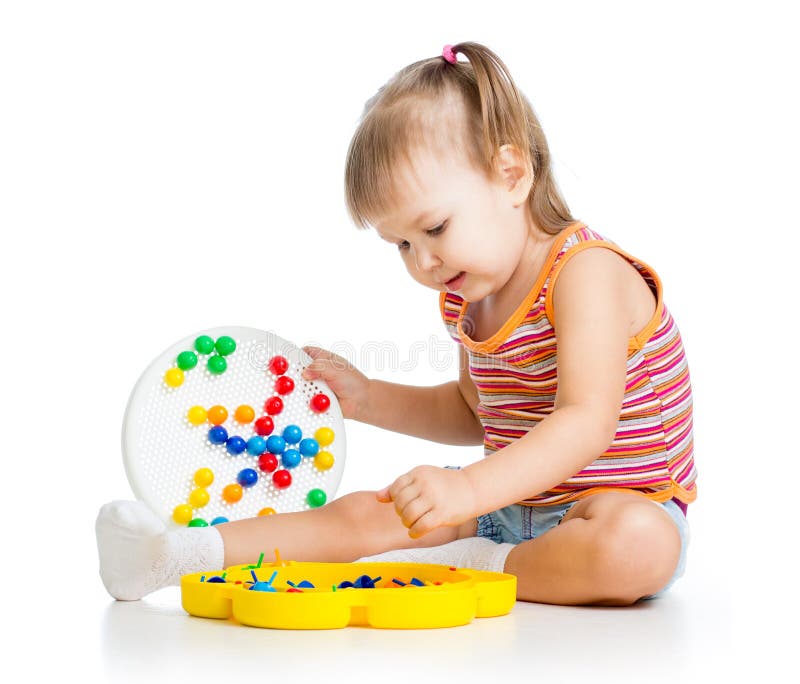 Girl with Educational Pin Puzzle Toy Stock Image - Image of colorful ...