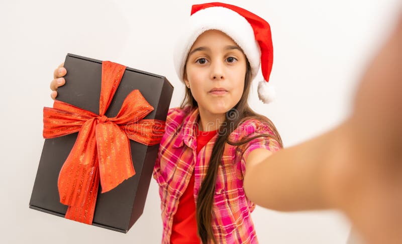 Little Girl with Christmas Gift Box Stock Photo - Image of happy ...