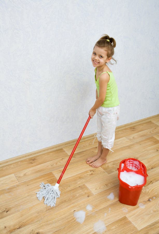 Little Girl Cleaning the Floor Stock Image - Image of help, home: 8812831